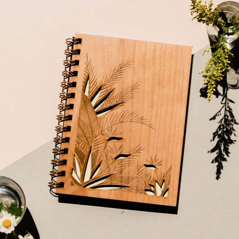 Leaf Pattern Engraved Notebook Cover Template Laser Cut Files, Wood ...