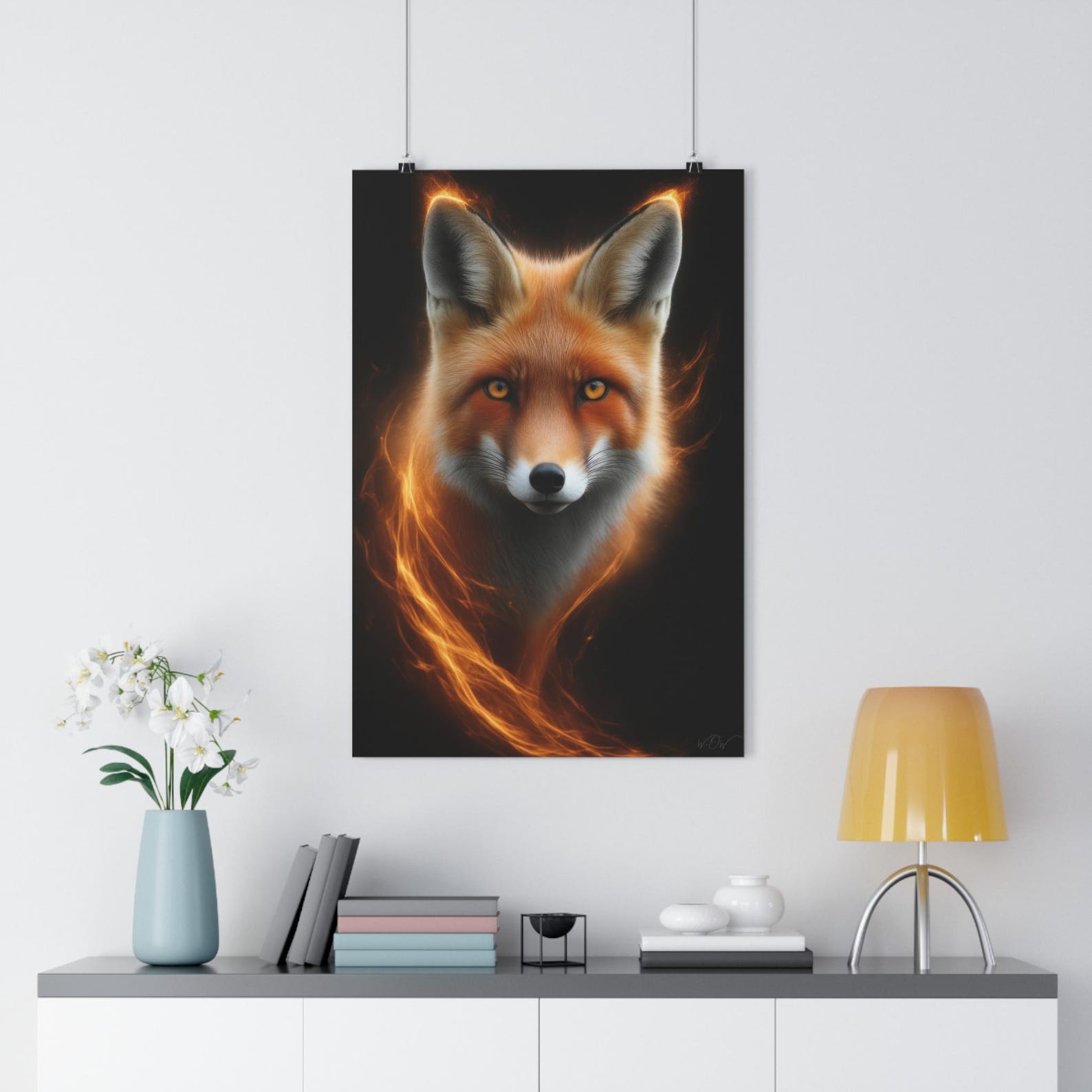 Spirit Animal Fox Print: Fiery Ethereal Mythical Art, Matte Fine Art ...