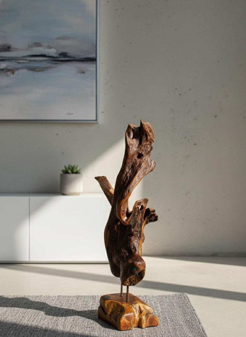 Large Indonesian Teak Root Sculpture With Genuine Turquoise Inlay ...