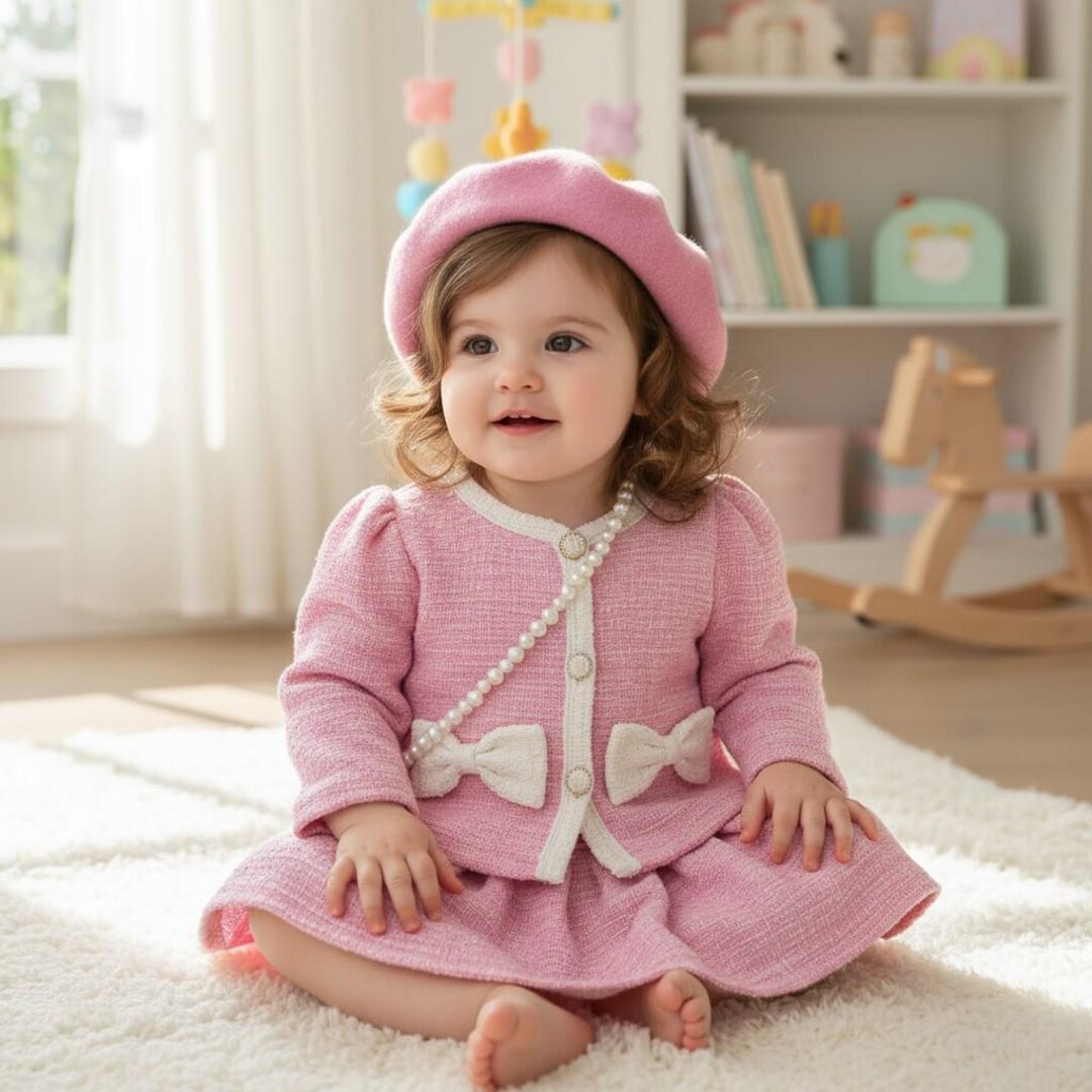 Pink Baby Girl Dress With White Bow | Coquette Infant Outfit | Preppy ...