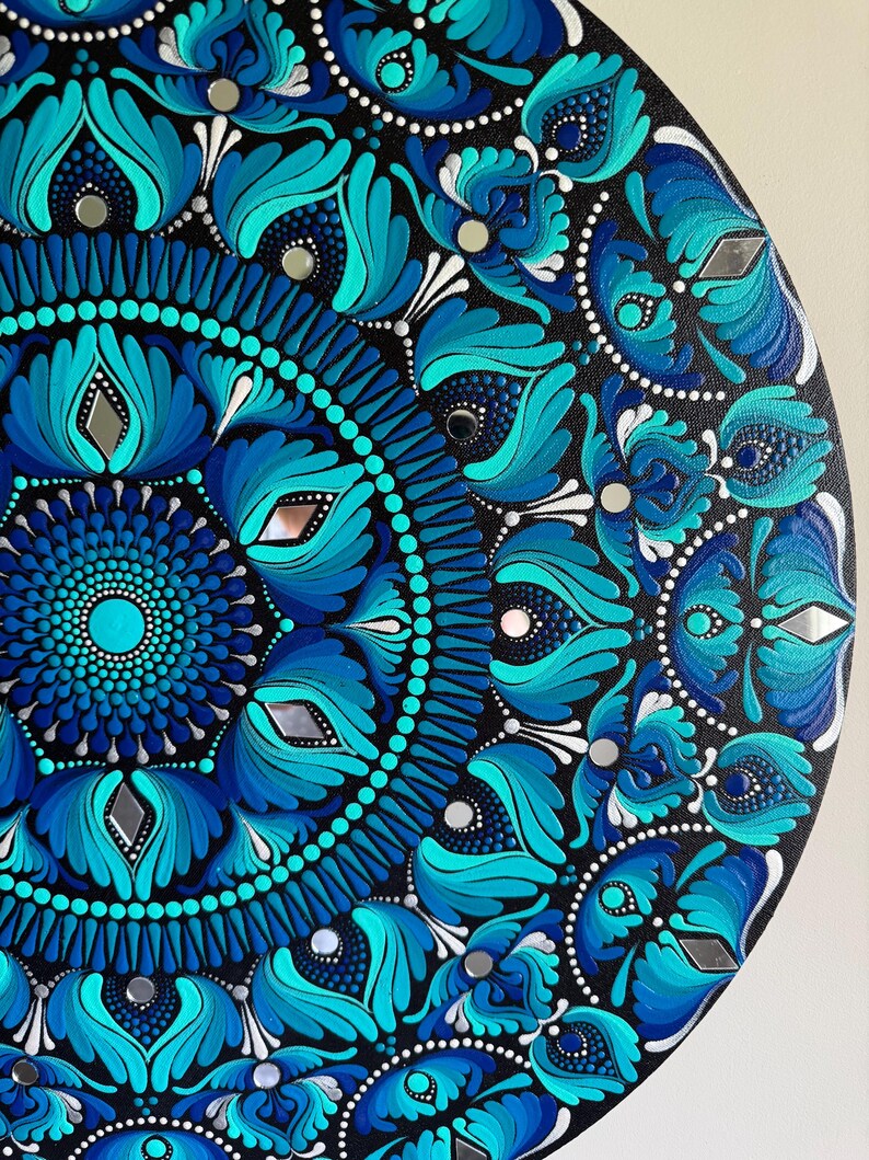 Blue & Turquoise Mandala Dot Art Handpainted on Canvas 50cm Moana Infused With Mirrors - Etsy ...