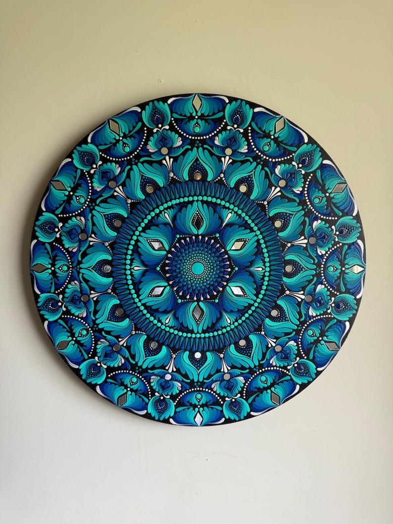 Blue & Turquoise Mandala Dot Art Handpainted on Canvas 50cm Moana Infused With Mirrors - Etsy ...