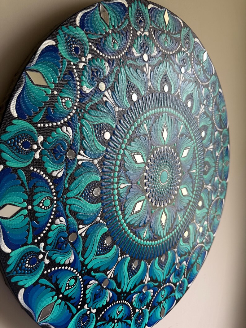 Blue & Turquoise Mandala Dot Art Handpainted on Canvas 50cm Moana Infused With Mirrors - Etsy ...