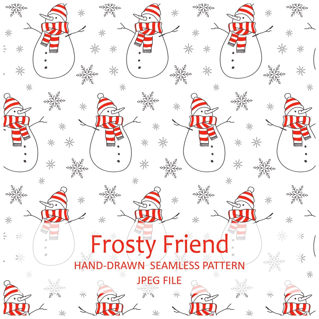 Christmas Snowman Seamless Pattern: Fabric Print, Wrapping Paper, JPG ...