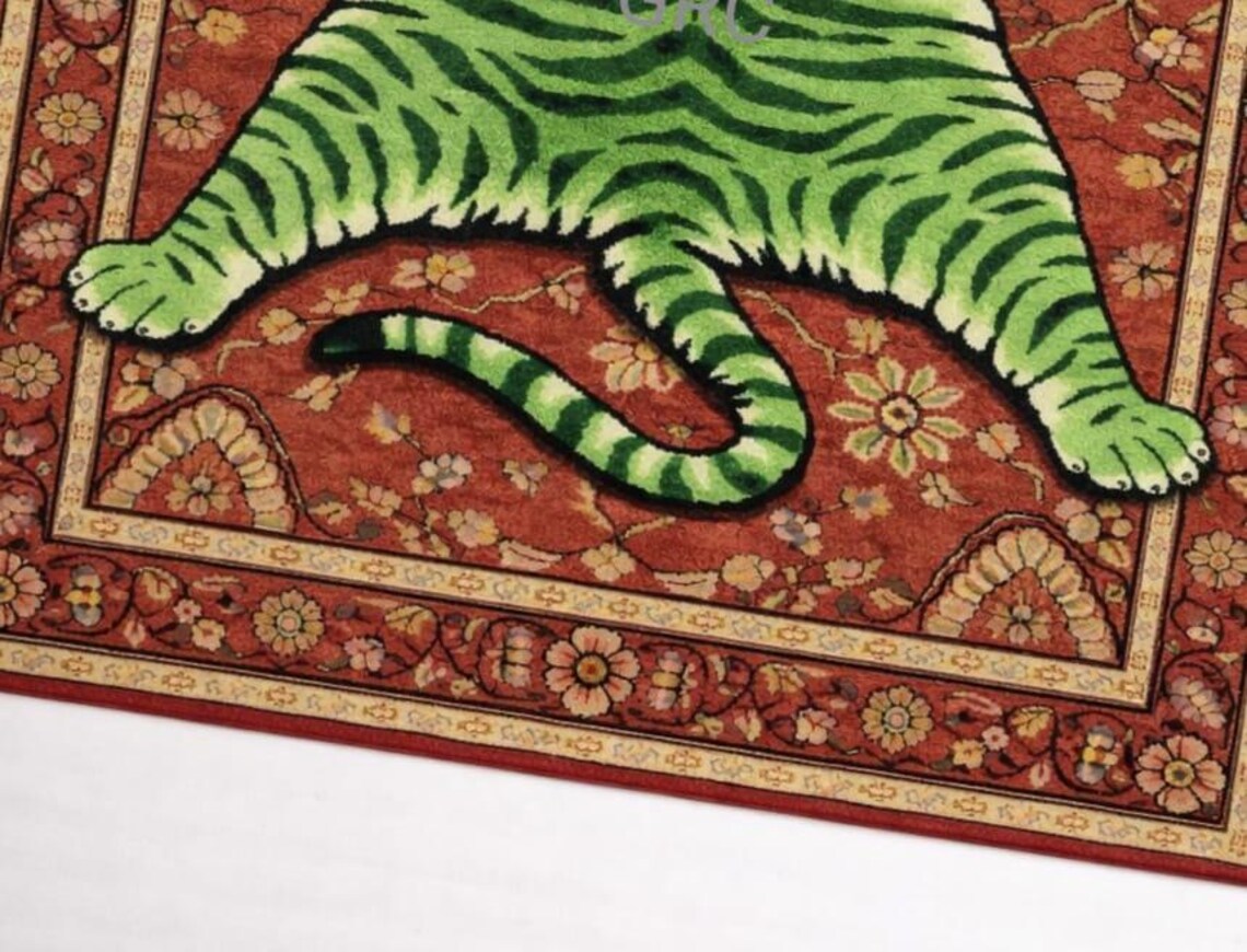 Green Tiger Skin Area Rug, Animal Print Carpet, Unique Statement Rug ...