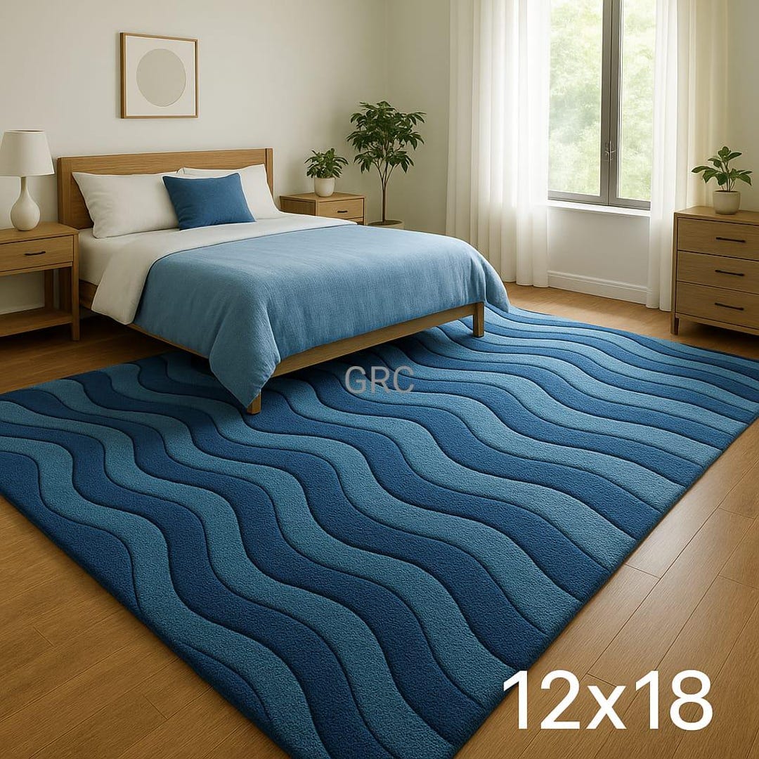 Blue Wave Area Rug – Modern Ocean Style Carpet (12x18 Ft) - Etsy