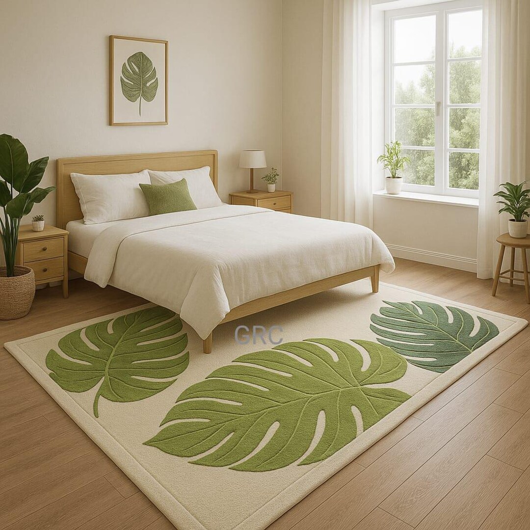 Monstera Leaf Area Rug | Modern Tropical Decor - Etsy