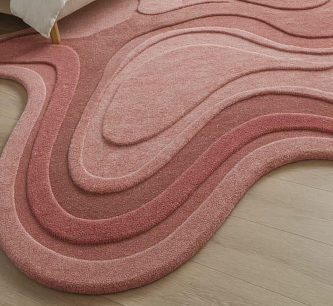 Pink Abstract 3D Textured Rug: Modern Irregular Wave Design - Etsy