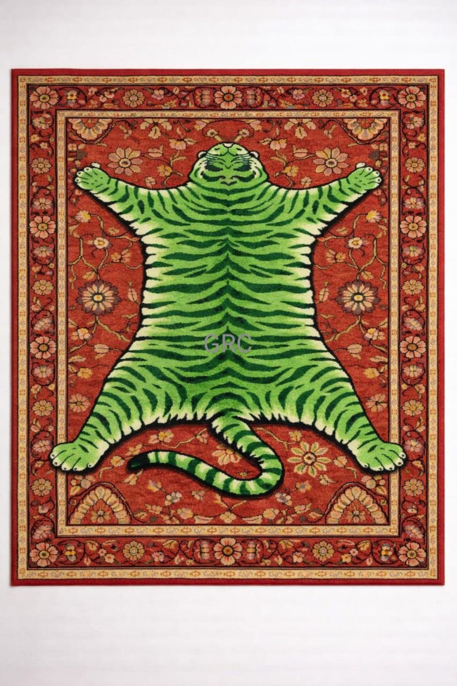 Green Tiger Skin Area Rug, Animal Print Carpet, Unique Statement Rug ...