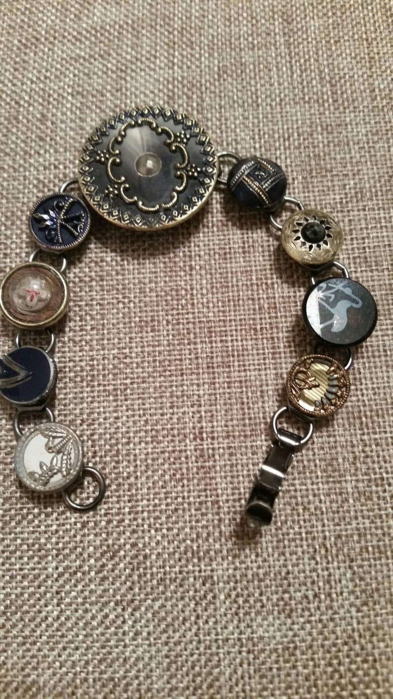 ANTIQUE BUTTON Bracelet CELLULOID and Brass With Cut Steel Glass and ...