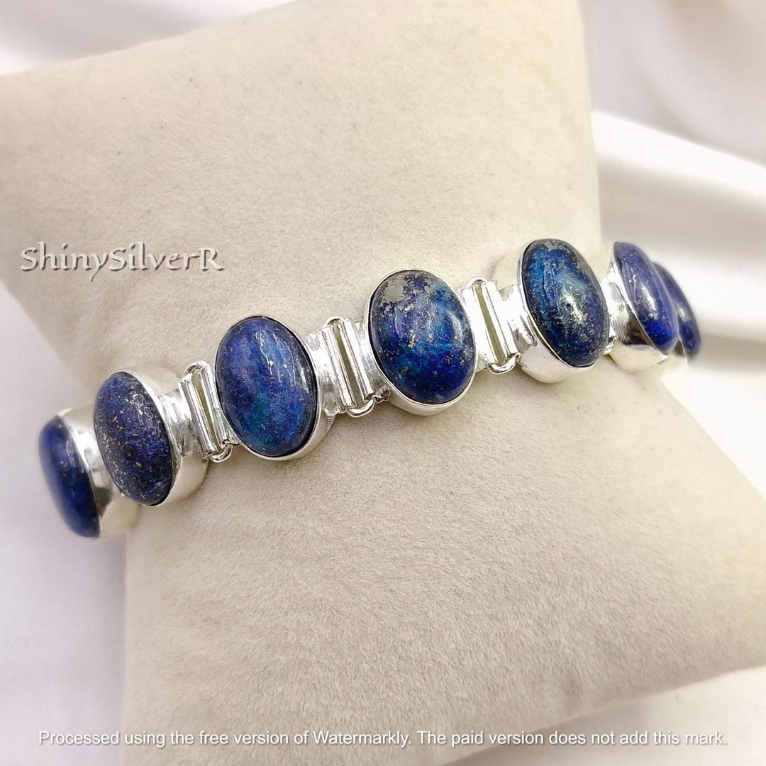 Handmade Lapis Lazuli Sterling Silver Bracelet, Oval Blue Gemstone ...