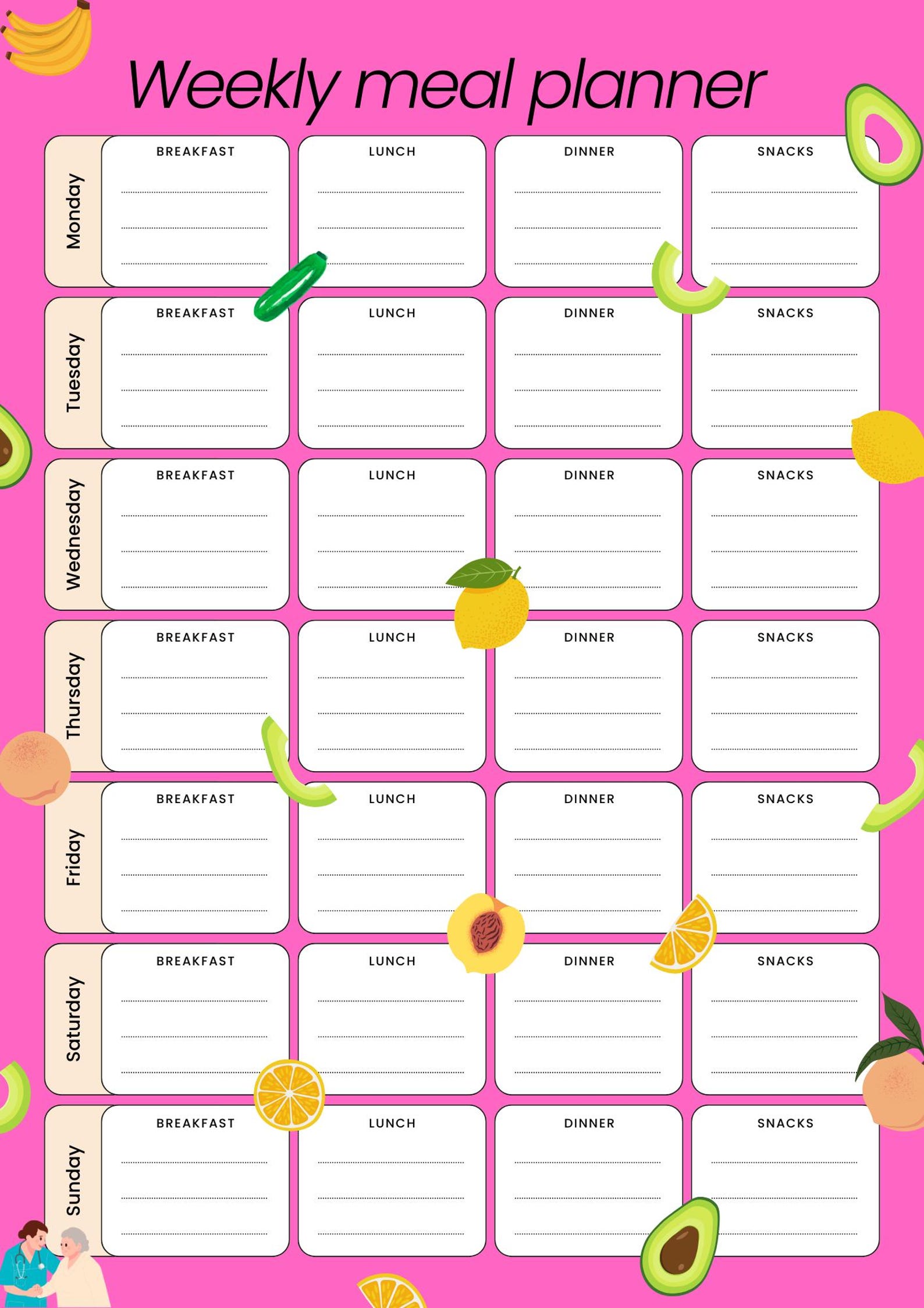 Weekly Menu Planner Printable: Food Journal, Health & Fitness (digital ...