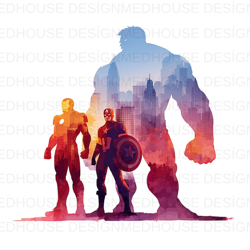 8 Avengers Watercolor PNG: Splash-style Transparent Files (instant ...