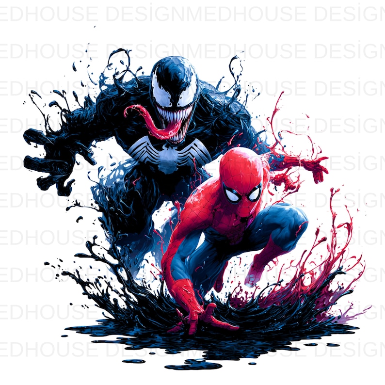 8 Spider-man & Venom Watercolor PNG: Splash Style Clipart (digital ...