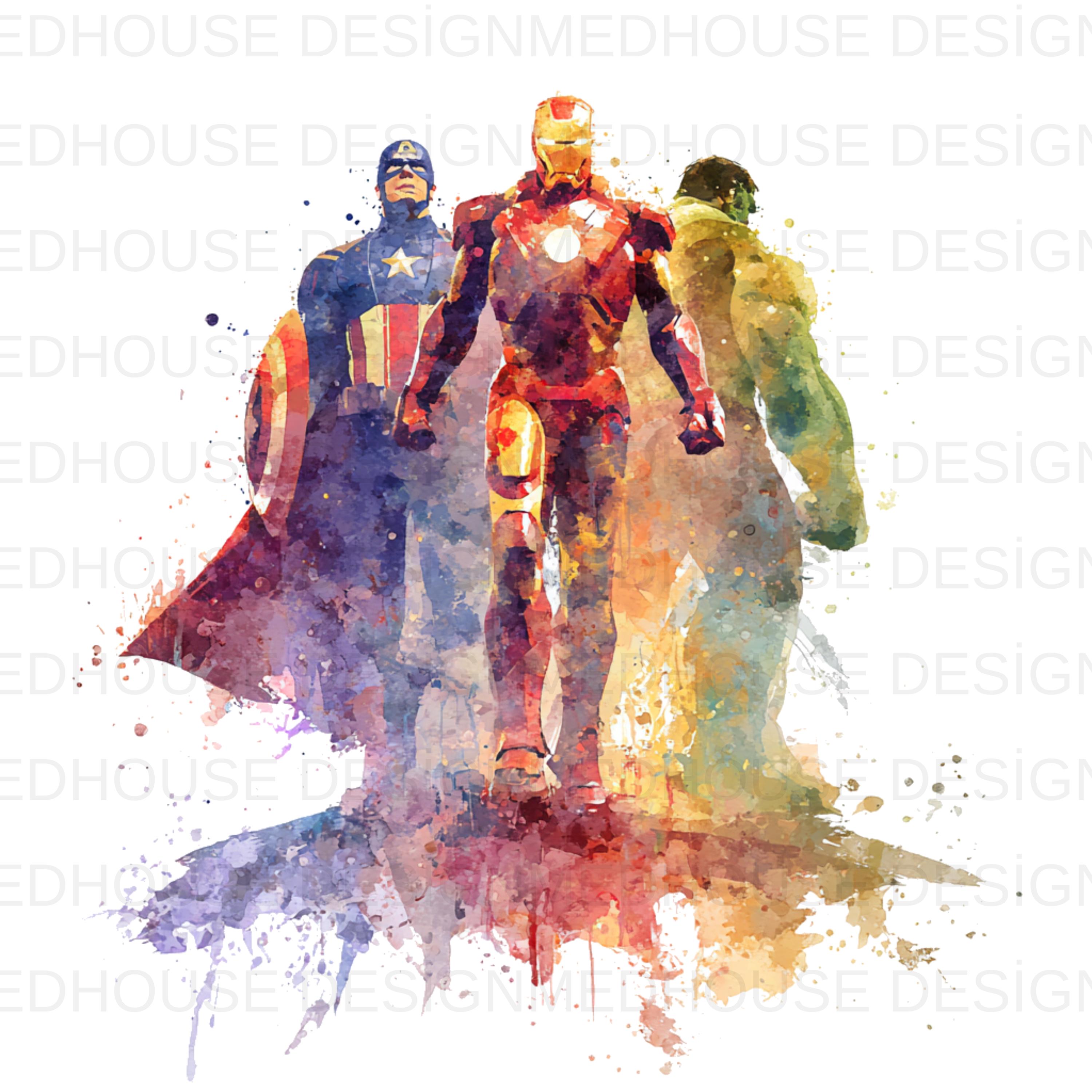 8 Avengers Watercolor PNG: Splash-style Transparent Files (instant ...