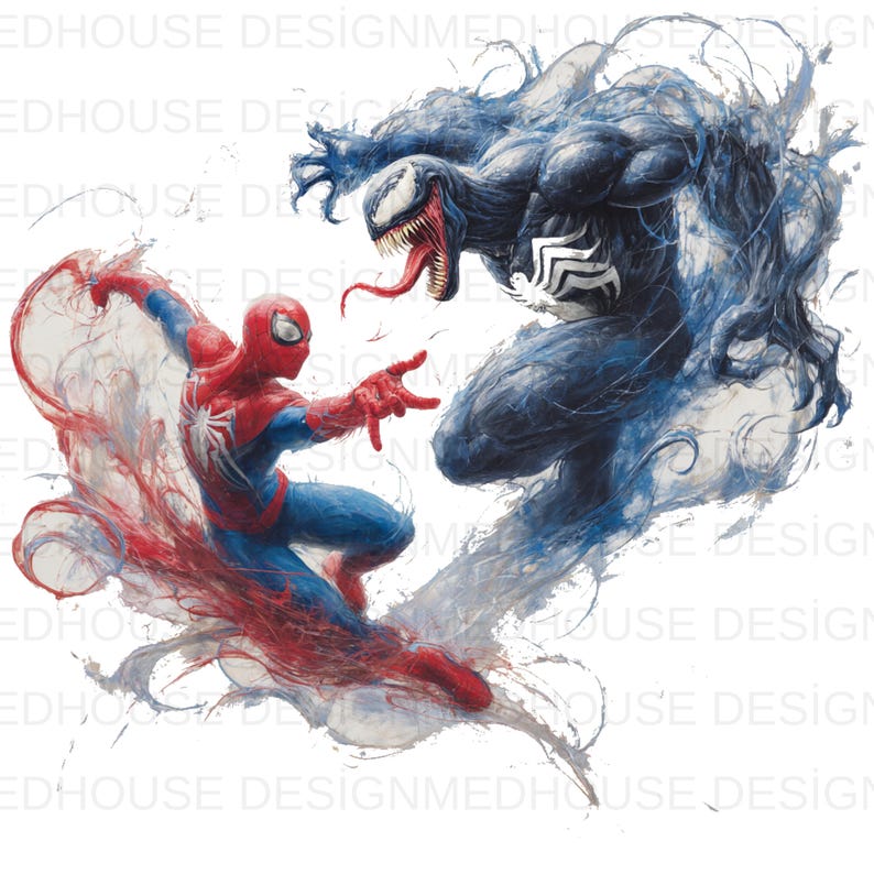 8 Spider-man & Venom Watercolor PNG: Splash Style Clipart (digital ...