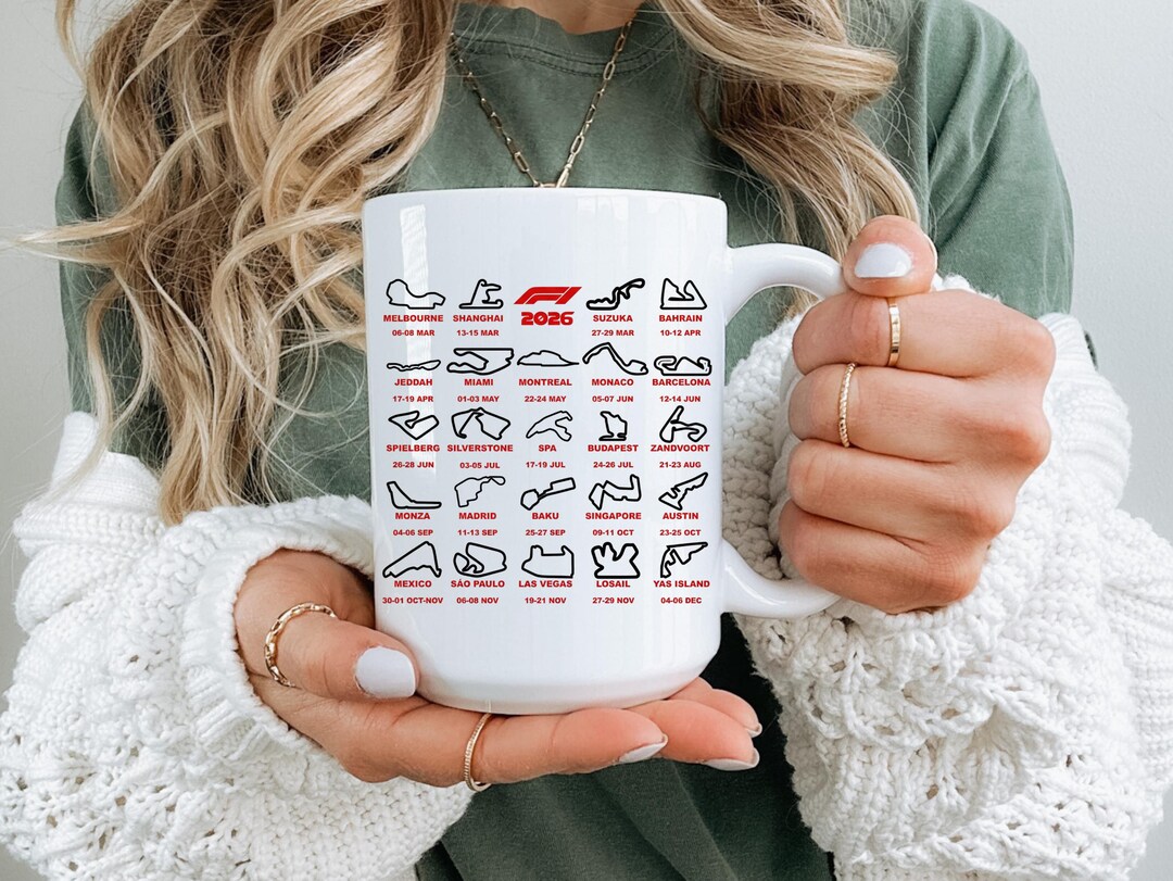 Formula One Full Calendar 2026 Mug, F1 Race Track Calendar Coffee Cup ...