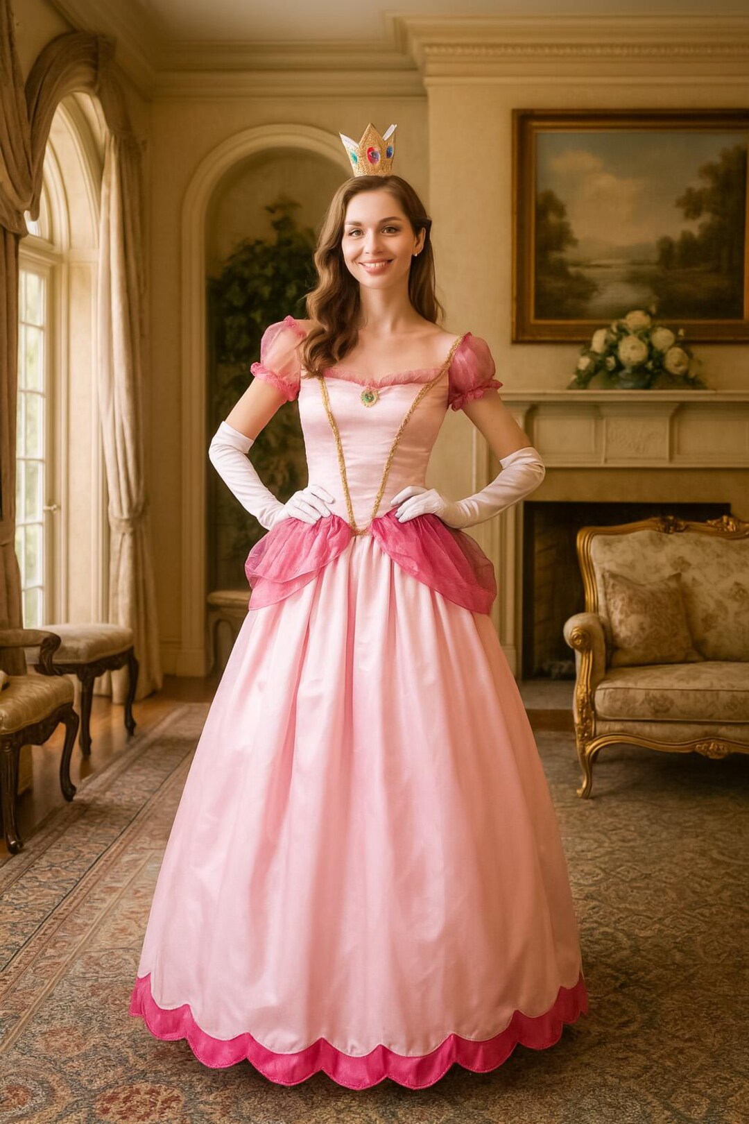 Princess Peach Cosplay Costume, Nintendo Dress, Gloves & Clip - Etsy