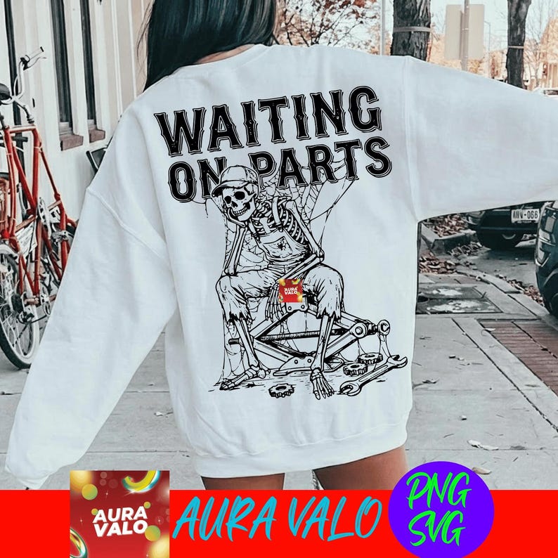 Waiting on Parts Funny Skeleton Auto Mechanic Technician, Vintage ...