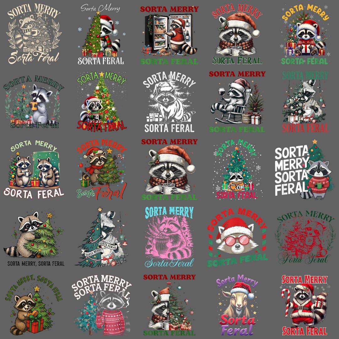 Sorta Merry Sorta Feral PNG, Funny Animal Santa Christmas Holiday ...