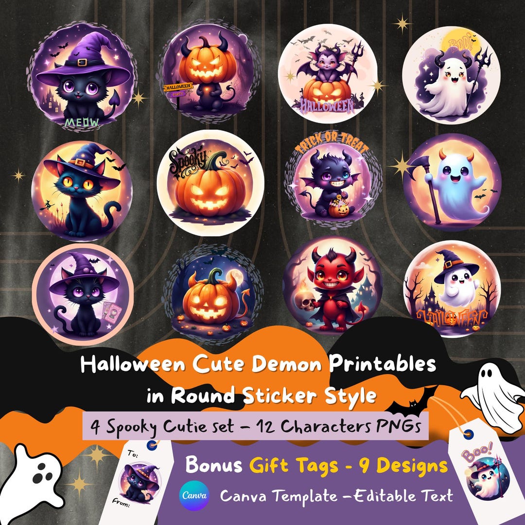 Halloween Cute PNG Printable-baby Demons, Little Ghosts, Witchy Cats ...