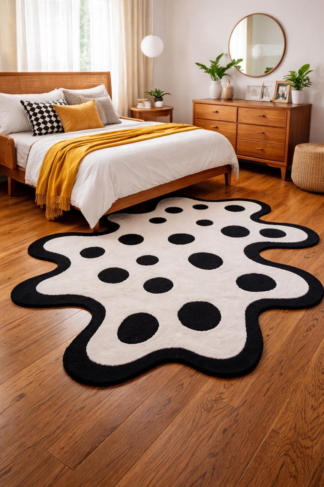 Modern Abstract Dalmatian Spotted Rug Black and White Polka Dot Area ...