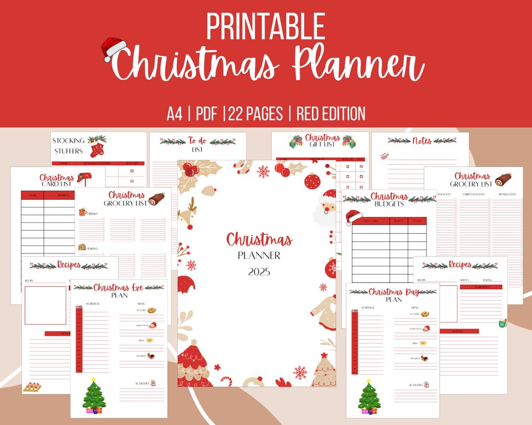 Christmas Planner Printable Red | PDF A4 | Festive Holiday Organiser ...