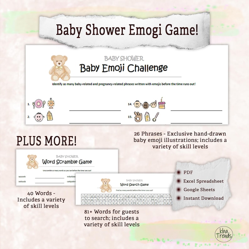 Baby Shower Games Bundle Printable | Baby Emoji Challenge, Word Search ...