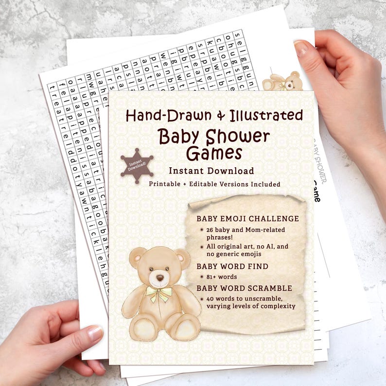 Baby Shower Games Bundle Printable | Baby Emoji Challenge, Word Search ...