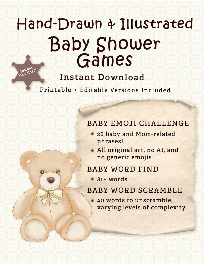 Baby Shower Games Bundle Printable | Baby Emoji Challenge, Word Search ...