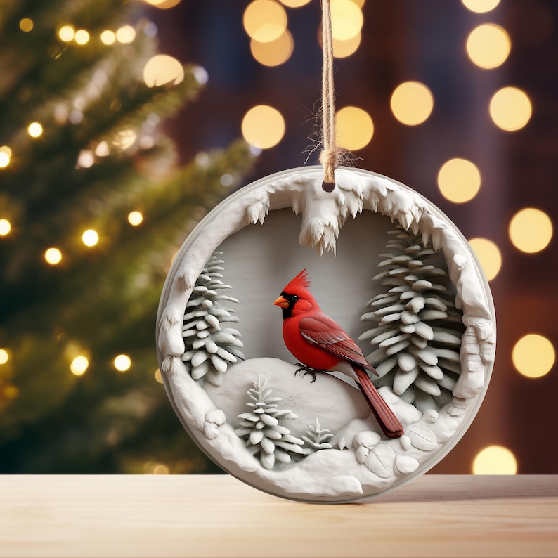 Cardinal Bird Christmas Ornament: Double-sided Porcelain Tree ...