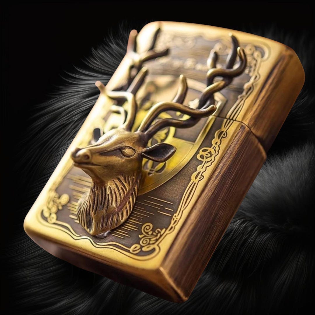 Vintage Bronze Deer Head Lighter – 3D Zippo Style, Refillable Windproof ...