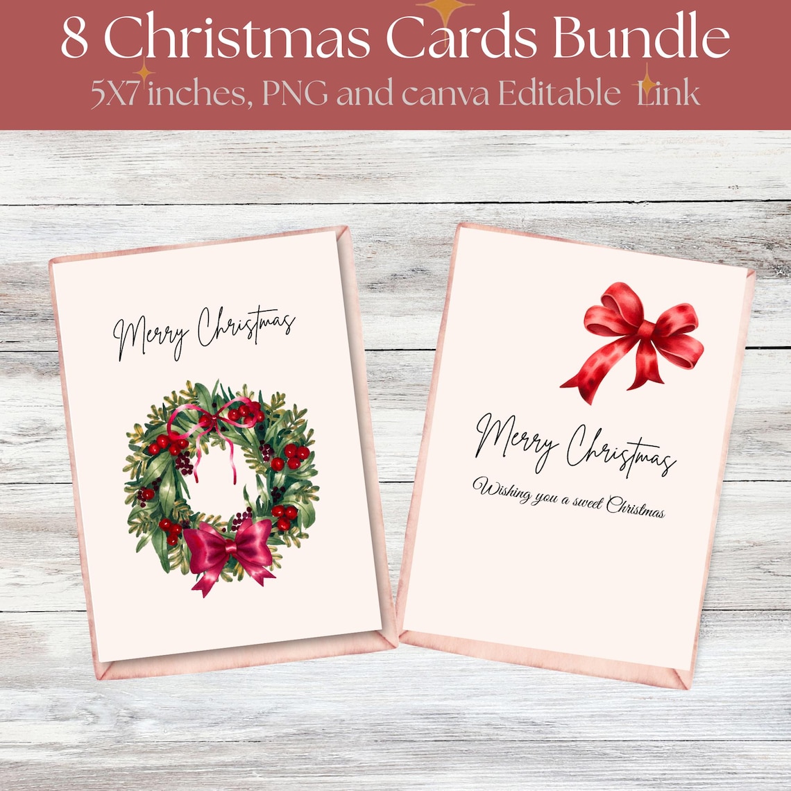 Printable Christmas Cards Bundle, DIY Holiday Greeting (PDF & PNG) - Etsy