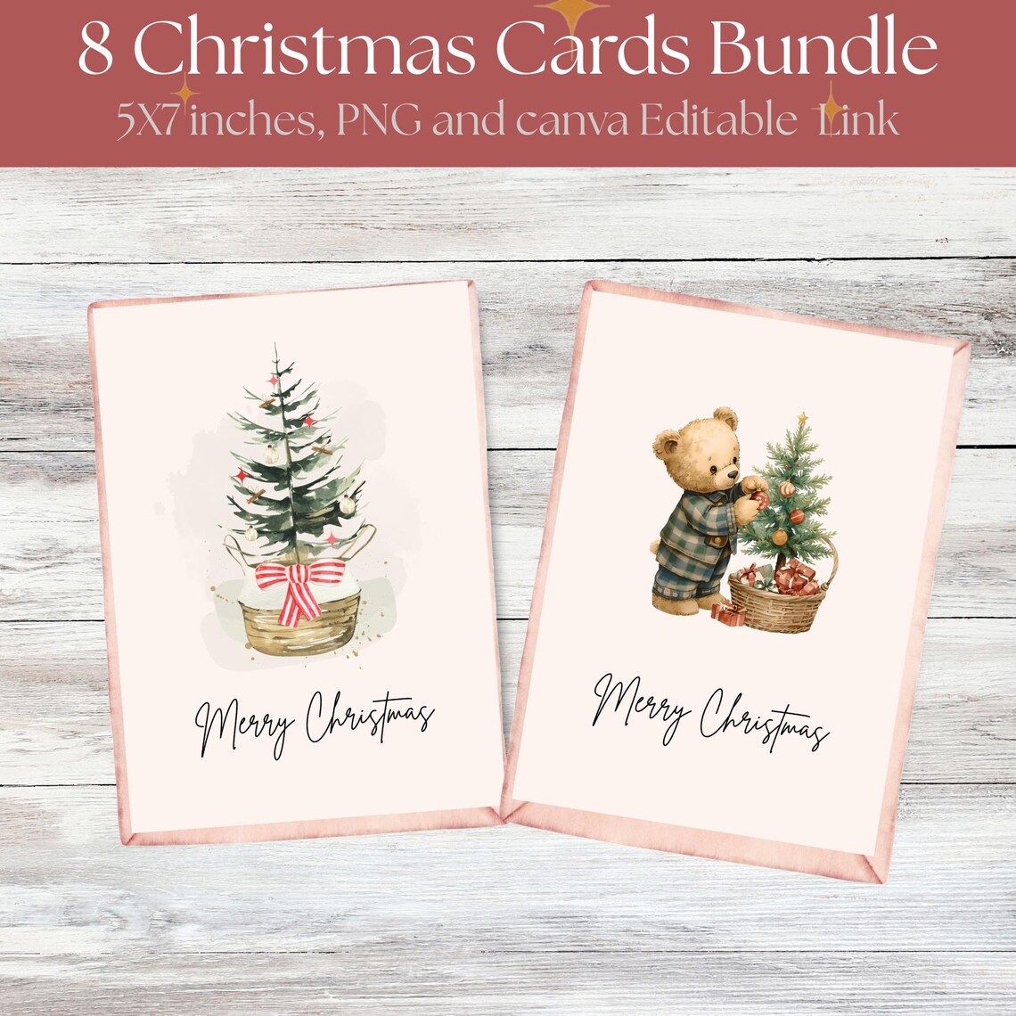 Printable Christmas Cards Bundle, DIY Holiday Greeting (PDF & PNG) - Etsy