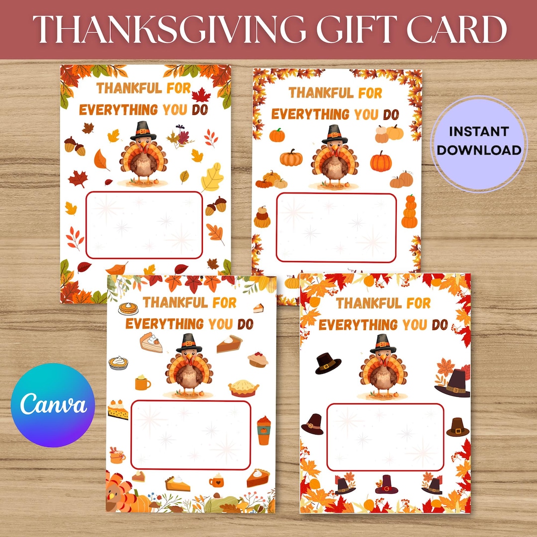 Printable Thanksgiving Gift Card, Teacher Thank You (PDF & PNG) - Etsy