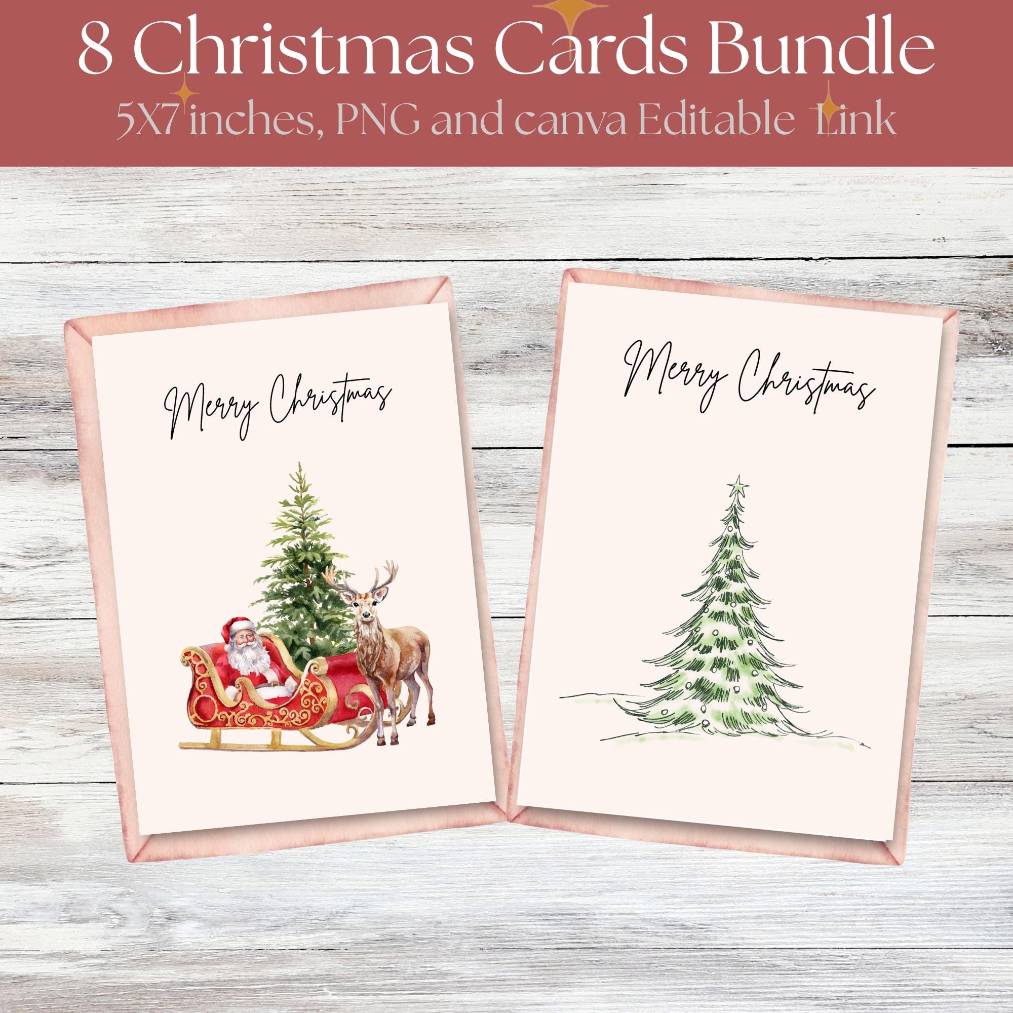 Printable Christmas Cards Bundle, DIY Holiday Greeting (PDF & PNG) - Etsy