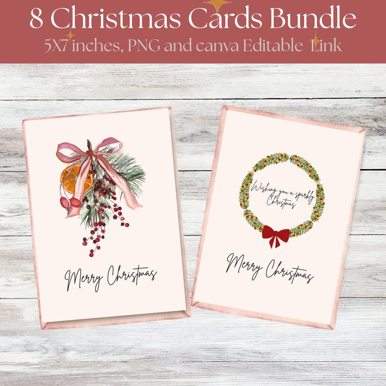 Printable Christmas Cards Bundle, DIY Holiday Greeting (PDF & PNG) - Etsy