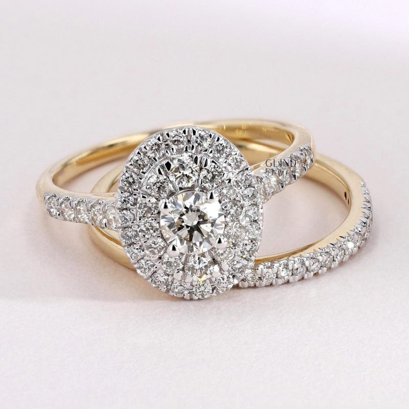 2 Ct Halo Wedding Set - Etsy