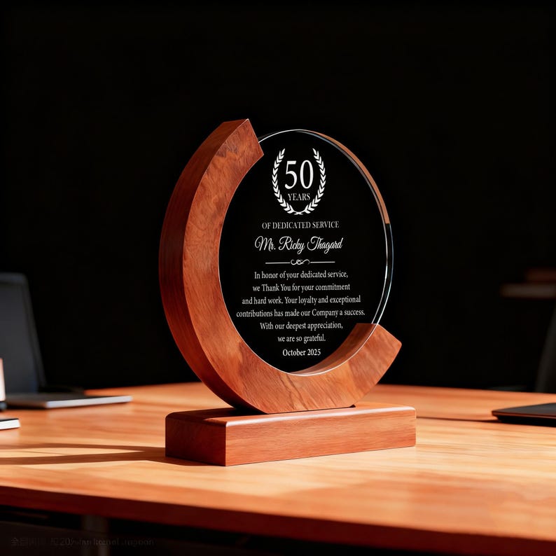 50 Years of Dedicated Service Award, Personalized Employee Crystal ...