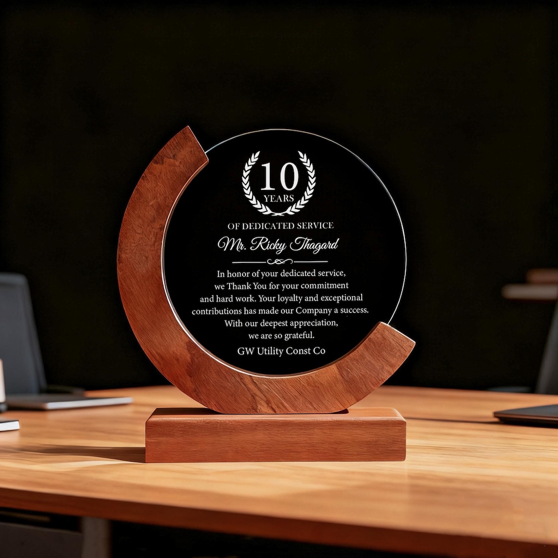 10 Years of Dedicated Service Award, Personalized Employee Crystal ...