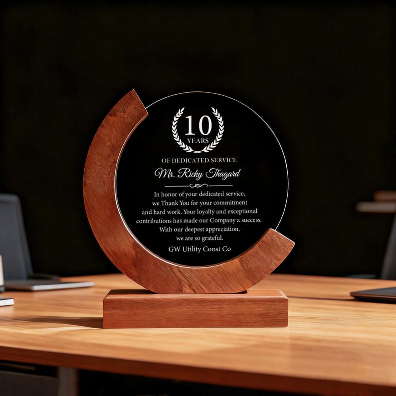 10 Years of Dedicated Service Award, Personalized Employee Crystal ...