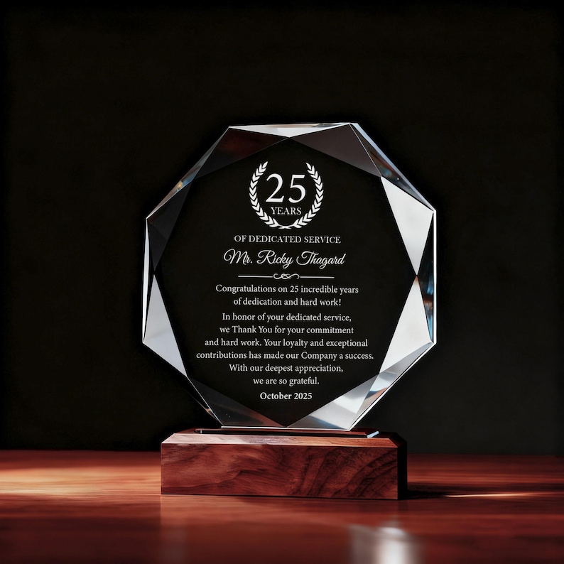 Personalized 25 Years of Service Award, Custom Employee Appreciation ...