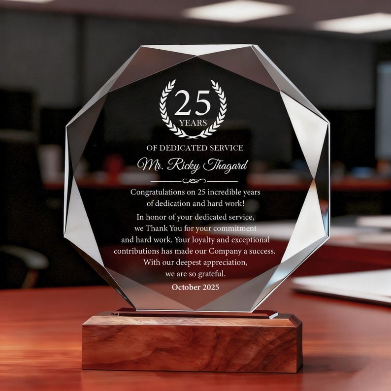 Personalized 25 Years of Service Award, Custom Employee Appreciation ...