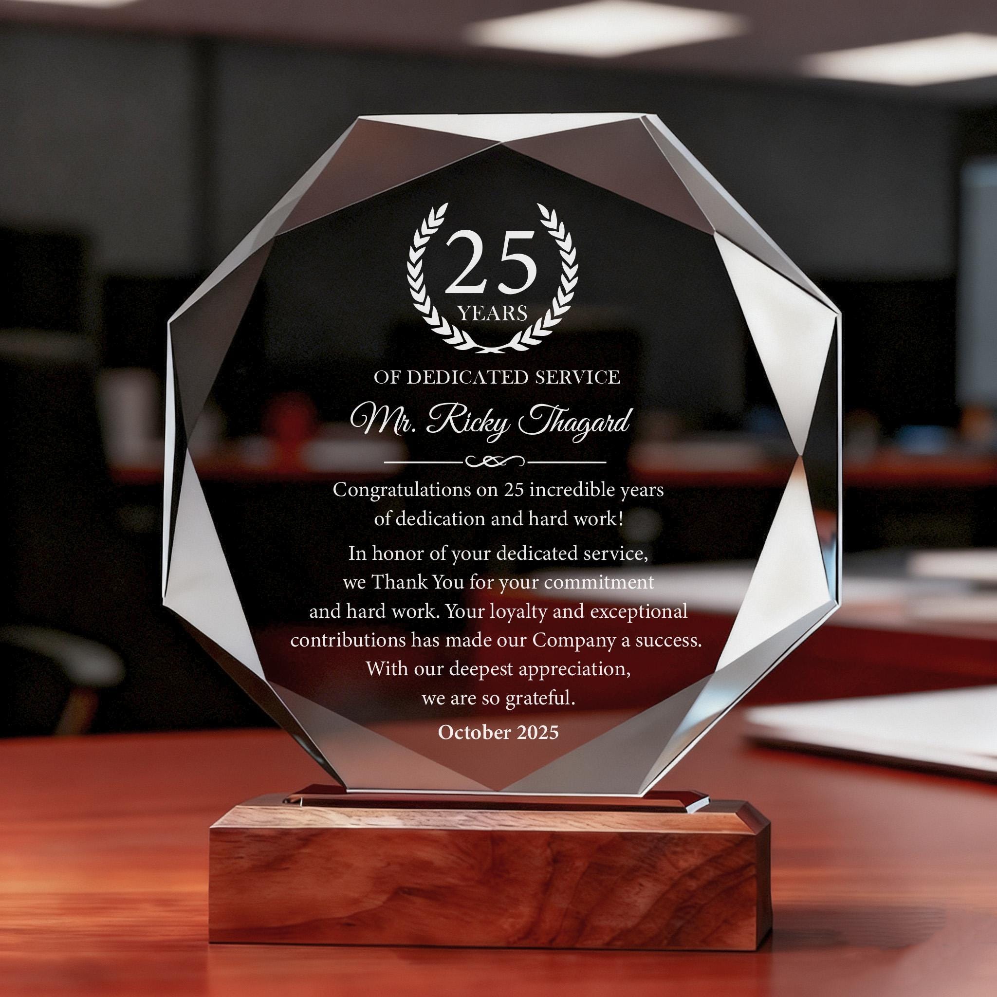 Personalized 25 Years of Service Award, Custom Employee Appreciation ...