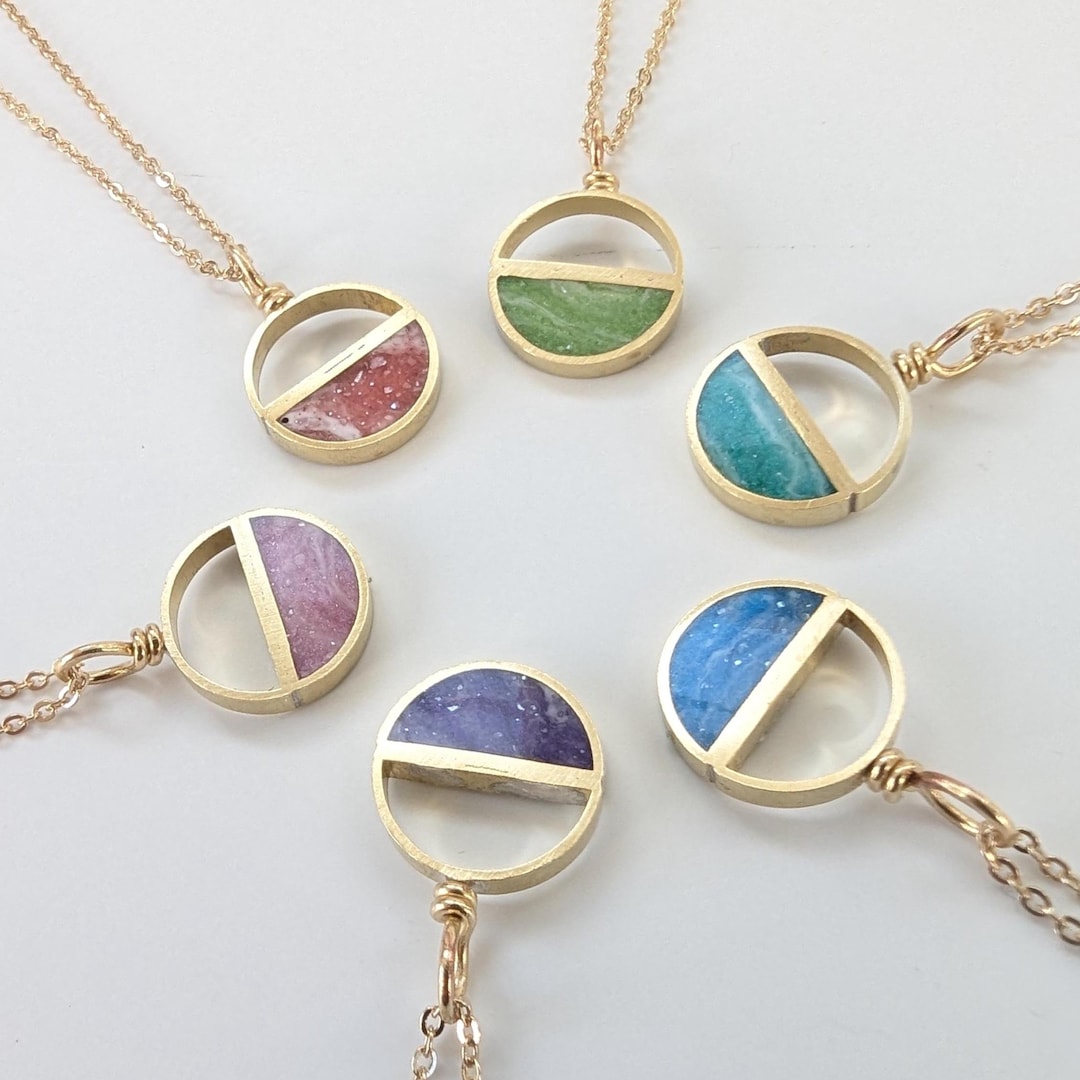 Dainty Double Half Moon Brass and Resin Necklace - Etsy