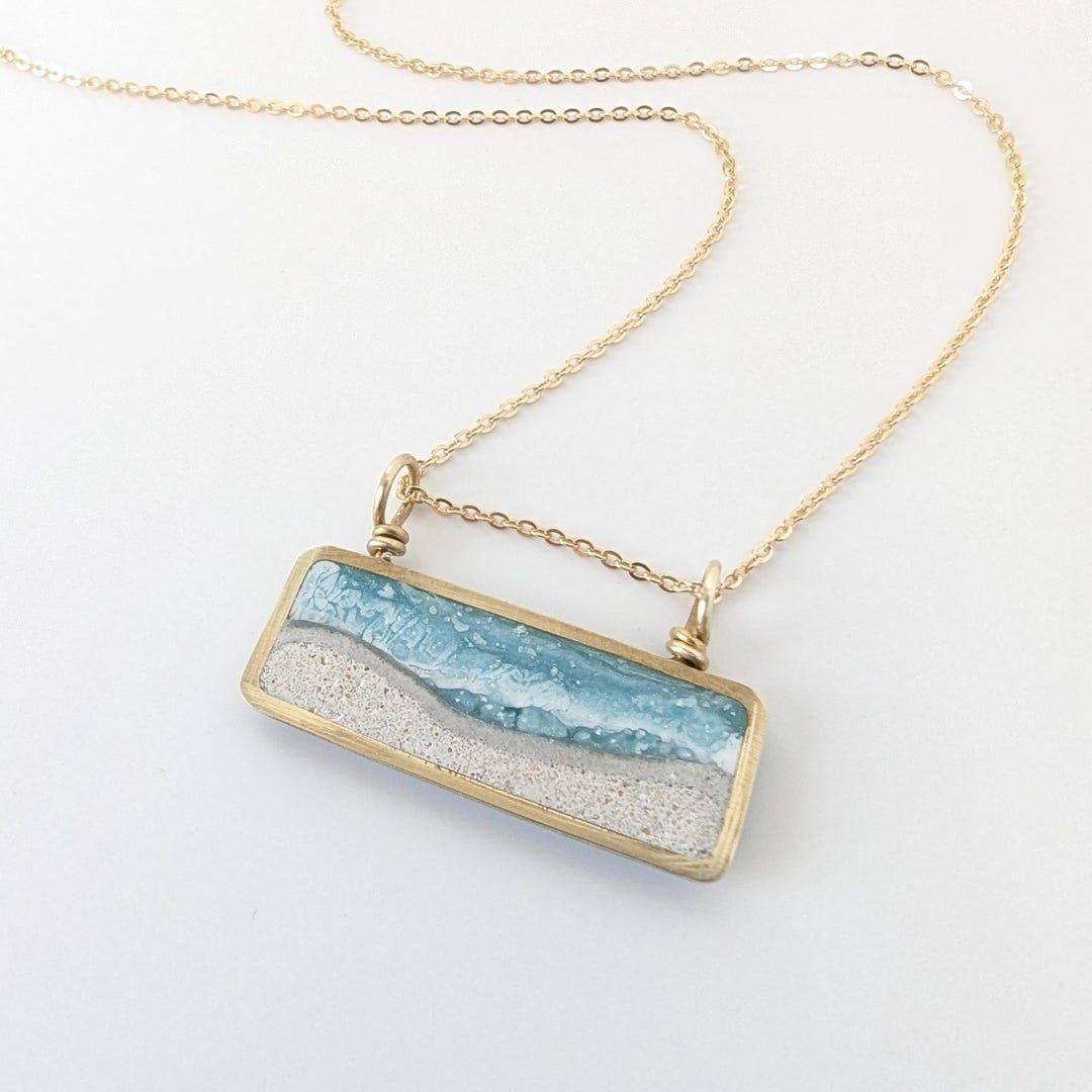 Handmade Beach Sand Necklace: Ocean Wave Brass Pendant - Etsy