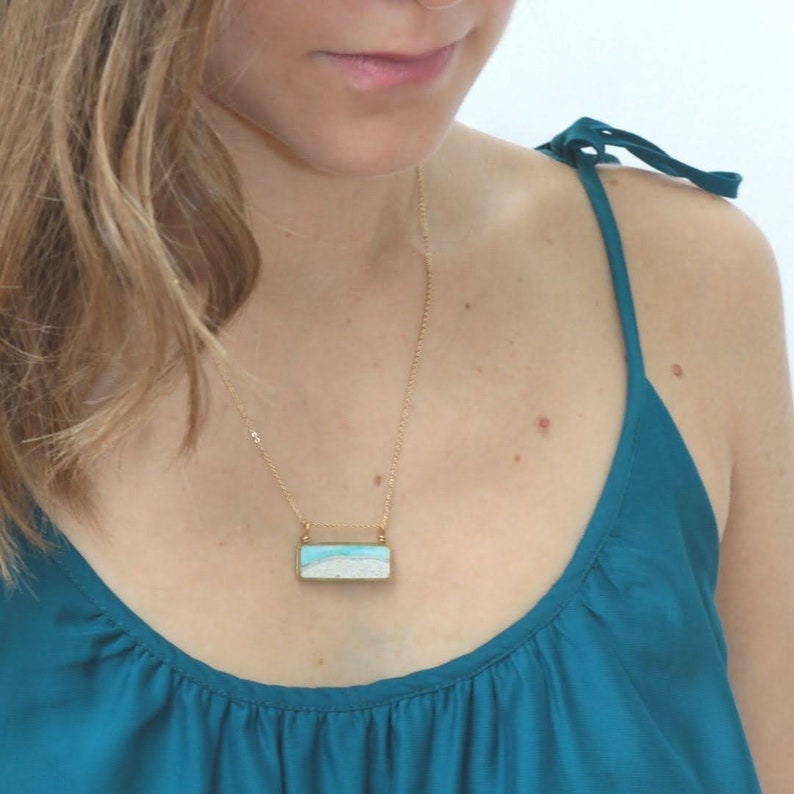 Handmade Beach Sand Necklace: Ocean Wave Brass Pendant - Etsy