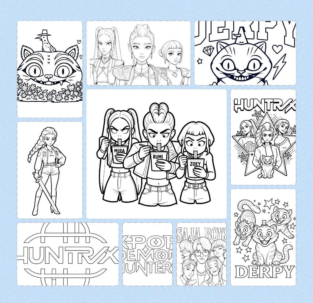 A4 Colouring Pages 10pcs. K-pop Rumi Huntrix Derpy Saja Boys Kids Party ...