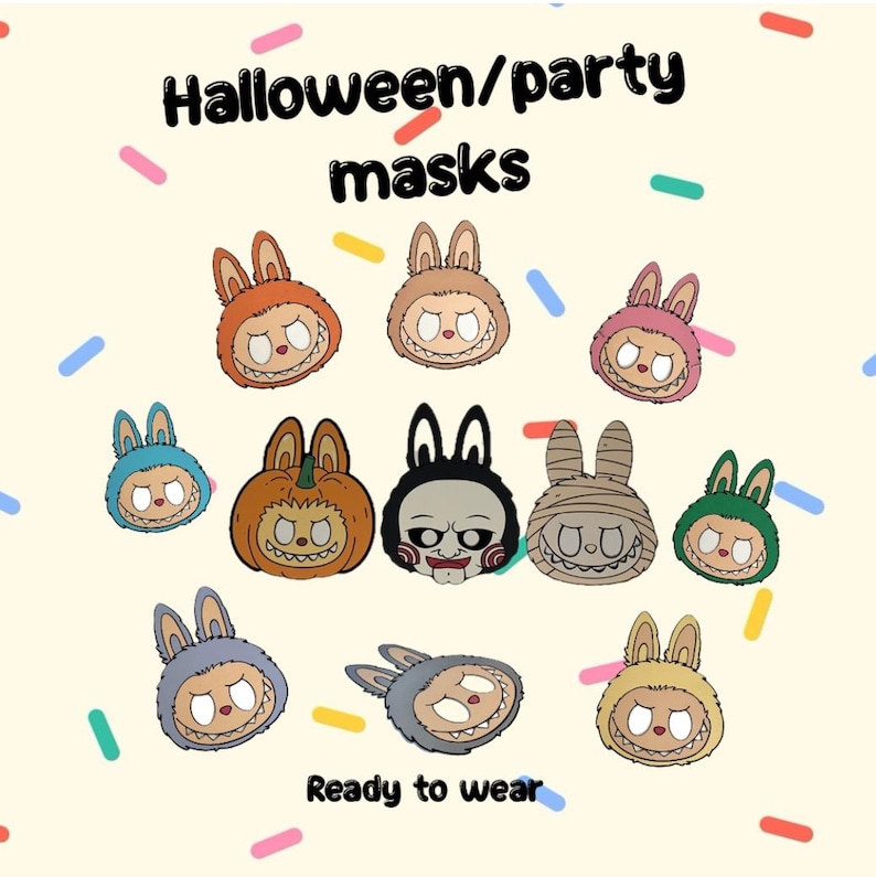 Pink Grey Halloween Mask Bunny Little Fuzzy Monster Pumpkin Jigsaw ...