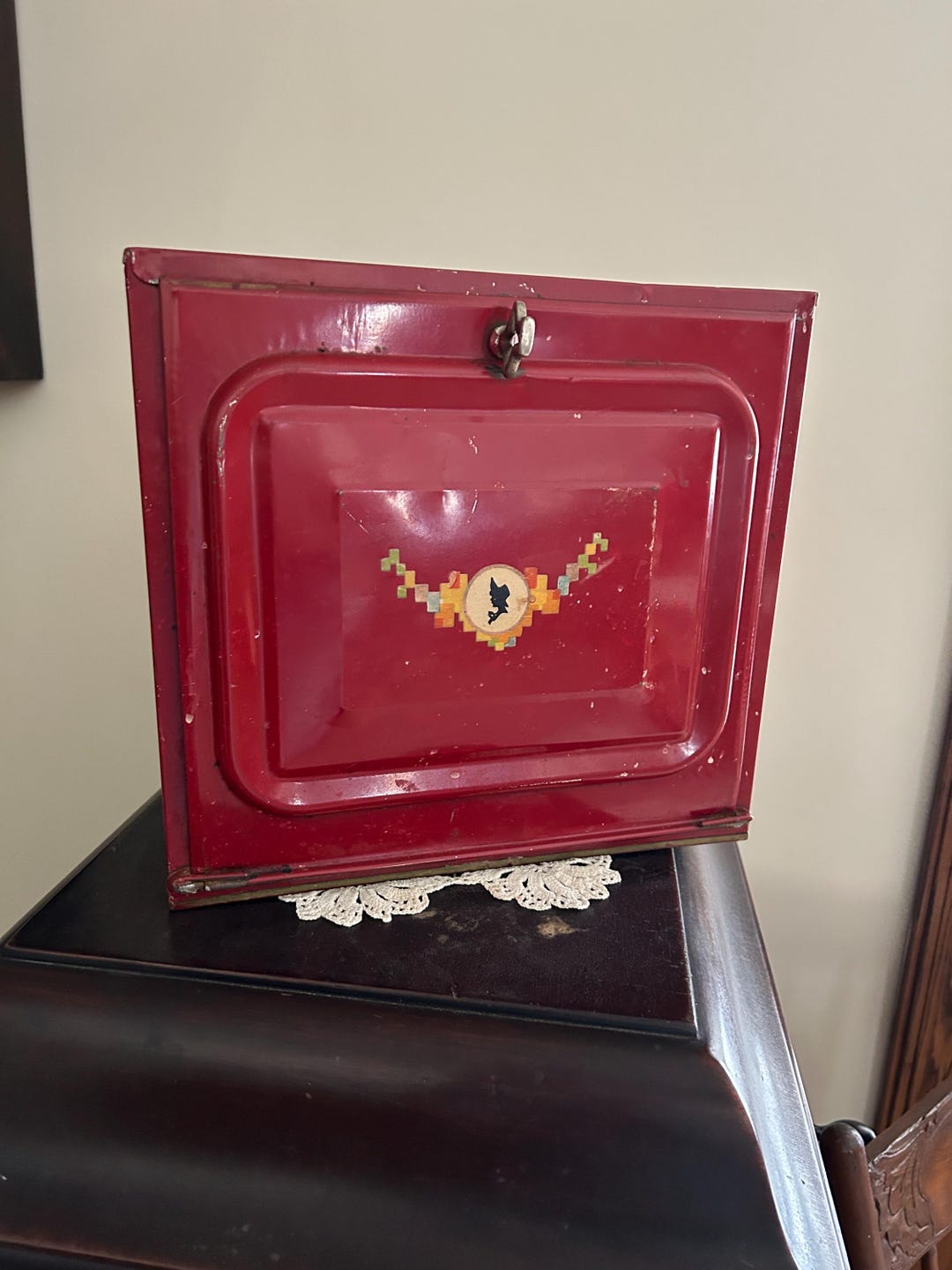 Antique Metal Tin Red Bread Box 1930's Kitchen - Etsy